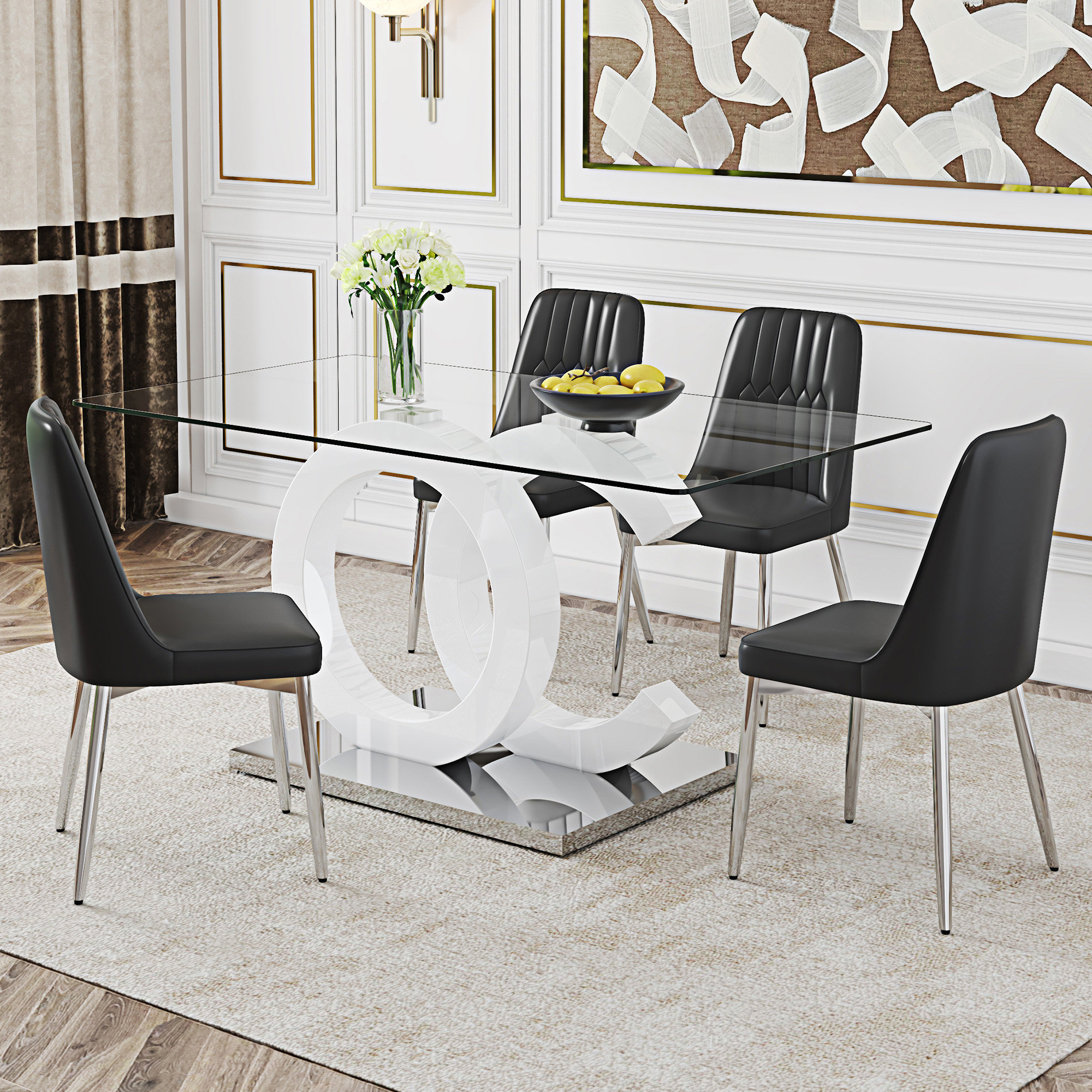 Brayden Studio 1 Table And 4 Chairs Set.63"X35.4X30" Rectangular Transprant Tempered Glass ...